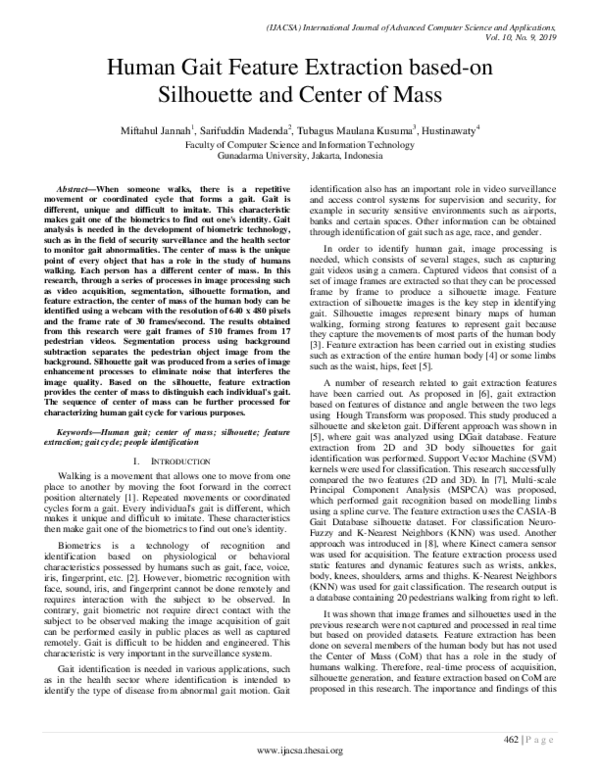 Pdf Human Gait Feature Extraction Based On Silhouette And Center Of