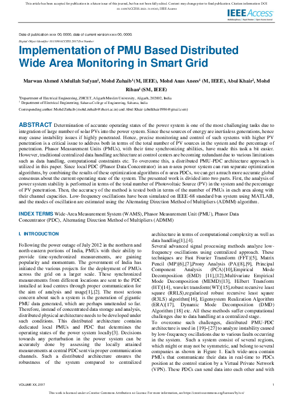 Pdf Implementation Of Pmu Based Distributed Wide Area Monitoring In Smart Grid