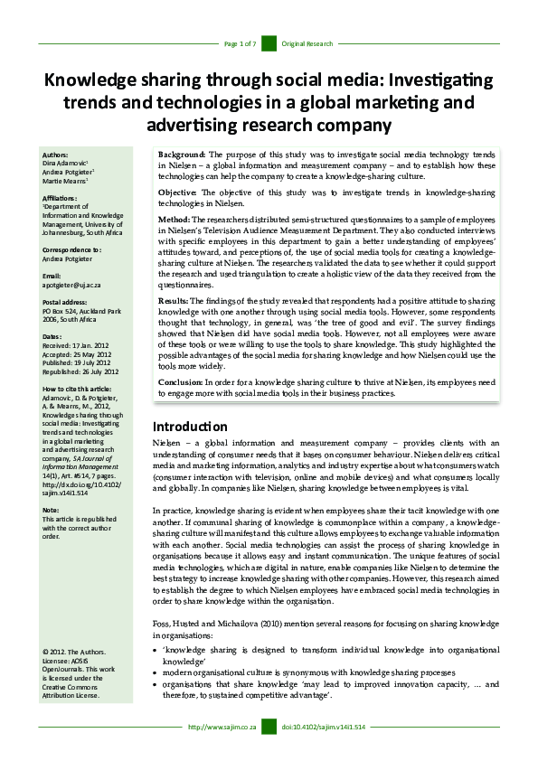 (PDF) Knowledge sharing through social media: Investigating trends and ...