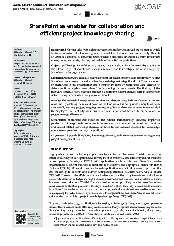 (PDF) SharePoint as enabler for collaboration and efficient project ...