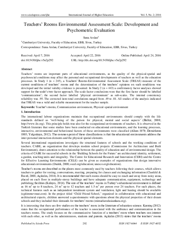 (PDF) Teachers’ Rooms Environmental Assessment Scale: Development and ...