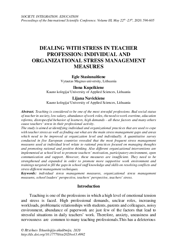 (PDF) Dealing with Stress in Teacher Profession: Individual and ...