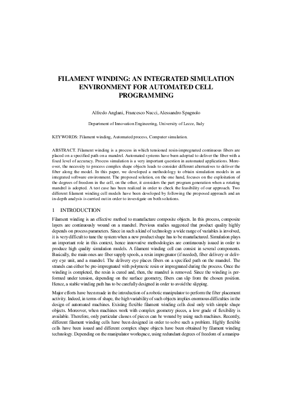 (PDF) Filament Winding: An Integrated Simulation Environment for ...
