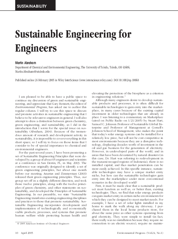(PDF) Sustainable engineering for engineers
