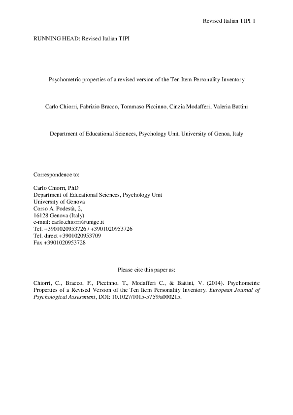 (PDF) Psychometric Properties of a Revised Version of the Ten Item ...