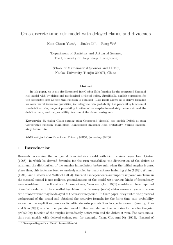 (PDF) On a discrete-time risk model with delayed claims and dividends