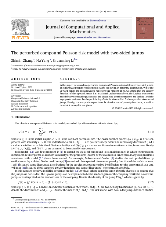 (PDF) The perturbed compound Poisson risk model with two-sided jumps