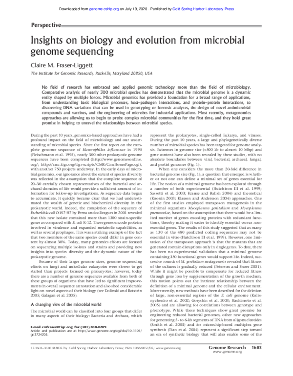 (PDF) Insights on biology and evolution from microbial genome sequencing