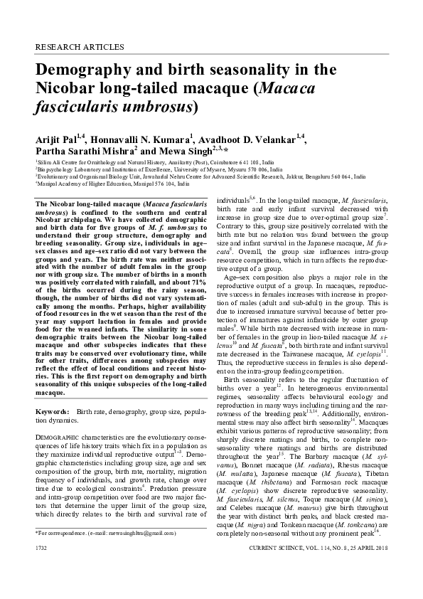 (PDF) Demography and Birth Seasonality in the Nicobar Long-Tailed ...