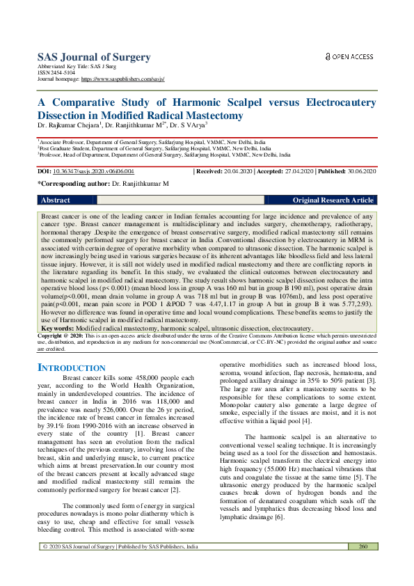 (PDF) A Comparative Study of Harmonic Scalpel versus Electrocautery ...