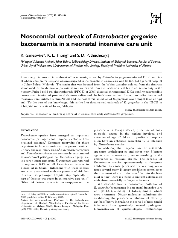(PDF) Nosocomial outbreak of Enterobacter gergoviae bacteraemia in a ...
