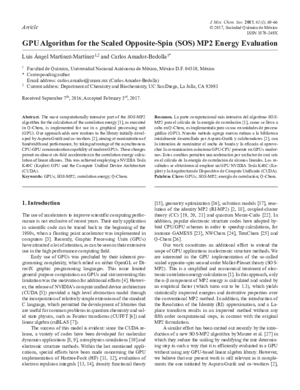 (PDF) GPU Algorithm for the Scaled Opposite-Spin (SOS) MP2 Energy Evaluation