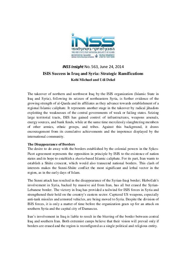 (PDF) ISIS Success in Iraq and Syria: Strategic Ramifications
