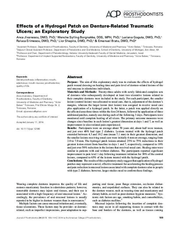 (PDF) Effects of a Hydrogel Patch on Denture-Related Traumatic Ulcers ...