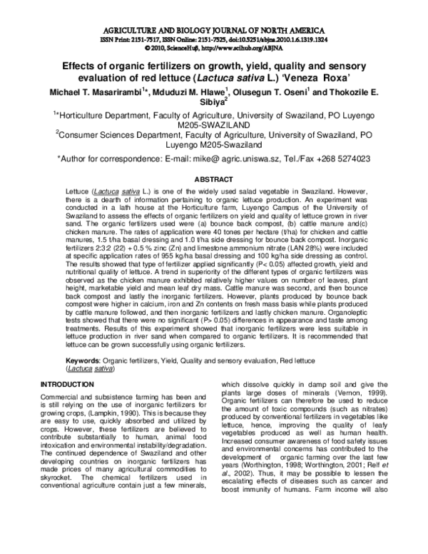 (PDF) Effects of organic fertilizers on growth, yield, quality and sensory evaluation of red ...