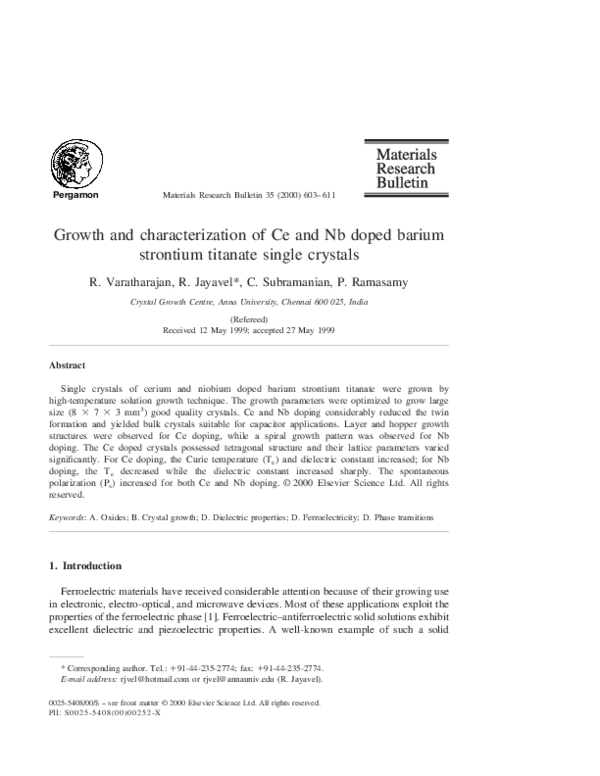 (PDF) Growth and characterization of Ce and Nb doped barium strontium titanate single crystals ...