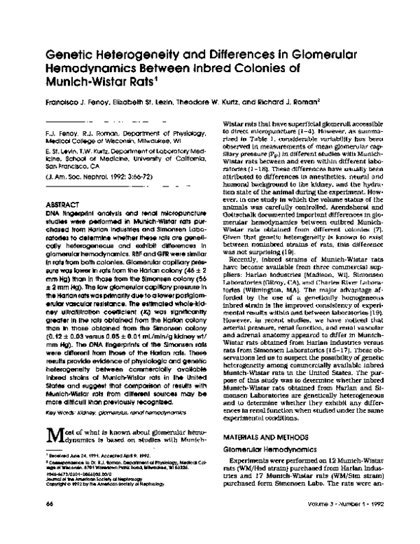(PDF) Heterogeneity in Genetics and Glomerular Hemodynamics of Rats