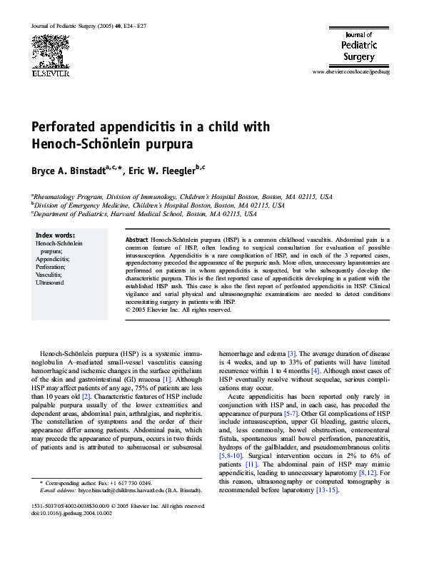 (PDF) Perforated appendicitis in a child with Henoch-Schönlein purpura