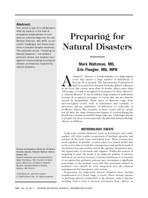 (PDF) Preparing for Natural Disasters