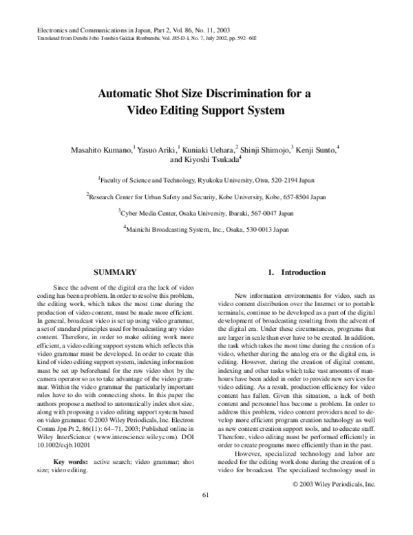 (PDF) Automatic shot size discrimination for a video editing support system