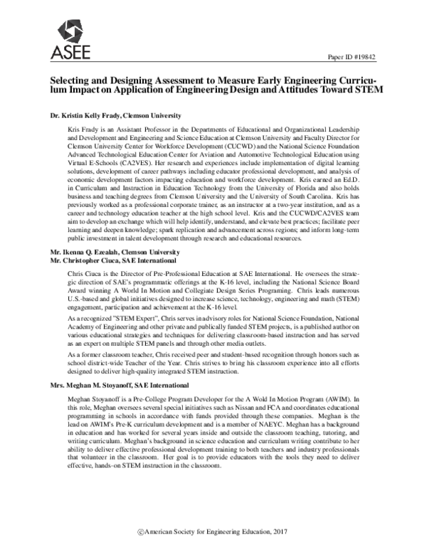 (PDF) Selecting and Designing Assessment to Measure Early Engineering ...