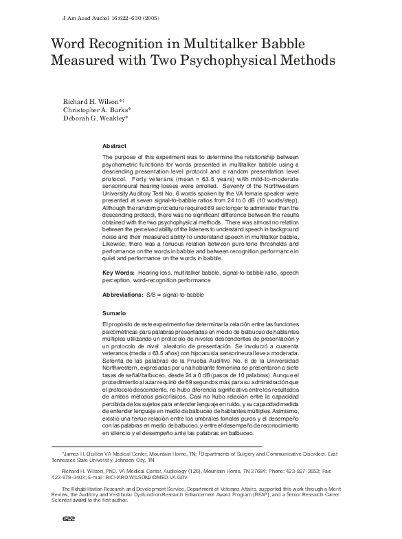 Pdf Word Recognition In Multitalker Babble Measured With Two Psychophysical Methods