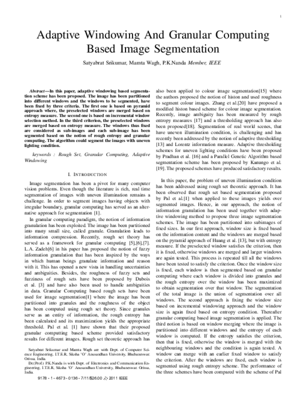 Pdf Adaptive Windowing And Granular Computing Based Image Segmentation