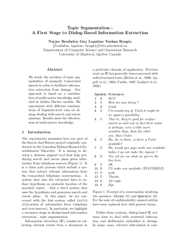 Pdf Topic Segmentation A First Stage To Dialog Based Information