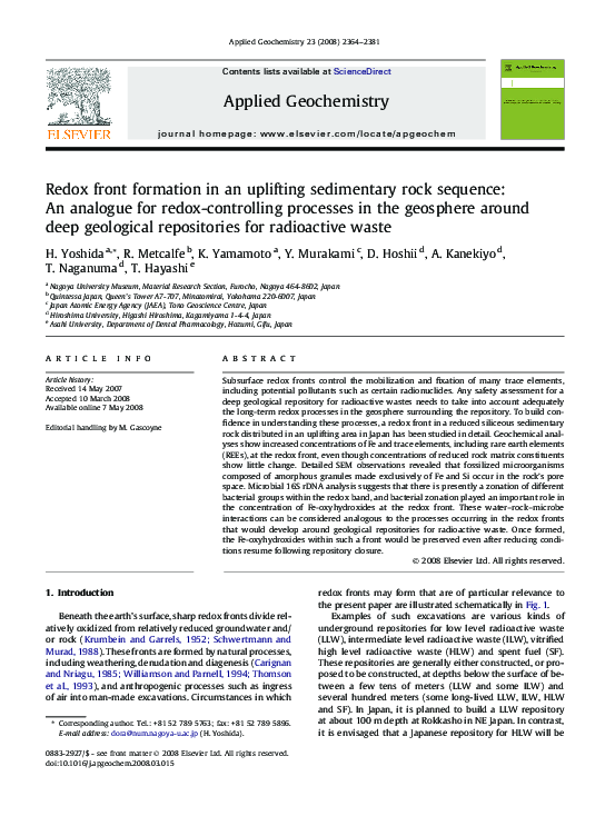 (PDF) Redox front formation in an uplifting sedimentary rock sequence ...
