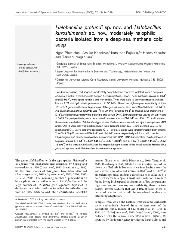 (PDF) Halobacillus profundi sp. nov. and Halobacillus kuroshimensis sp. nov., moderately ...