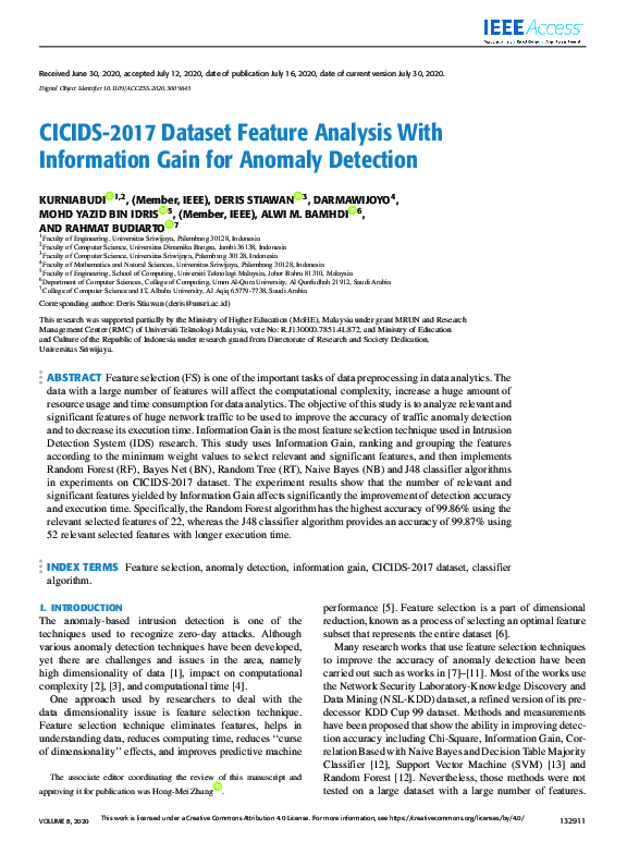 (PDF) CICIDS-2017 Dataset Feature Analysis With Information Gain for Anomaly Detection