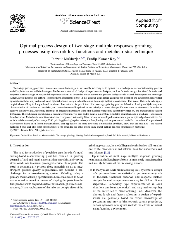 (PDF) Optimal process design of two-stage multiple responses grinding processes using ...