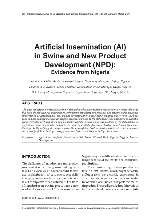 (PDF) Artificial Insemination (AI) in Swine and New Product Development (NPD)