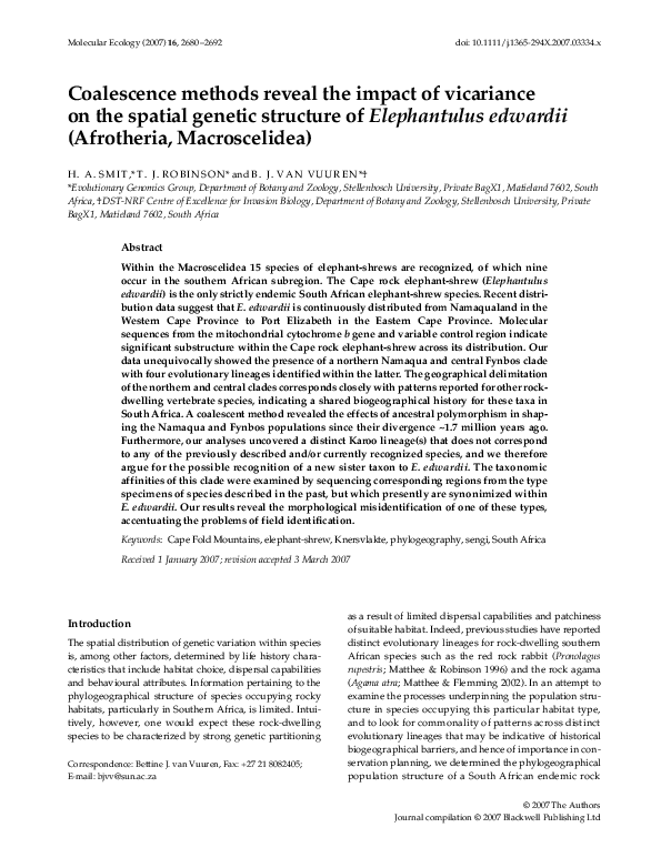 (PDF) Coalescence methods reveal the impact of vicariance on the ...