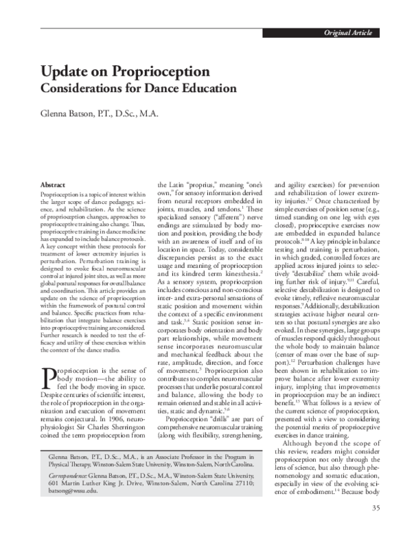 (PDF) Update on proprioception: considerations for dance education