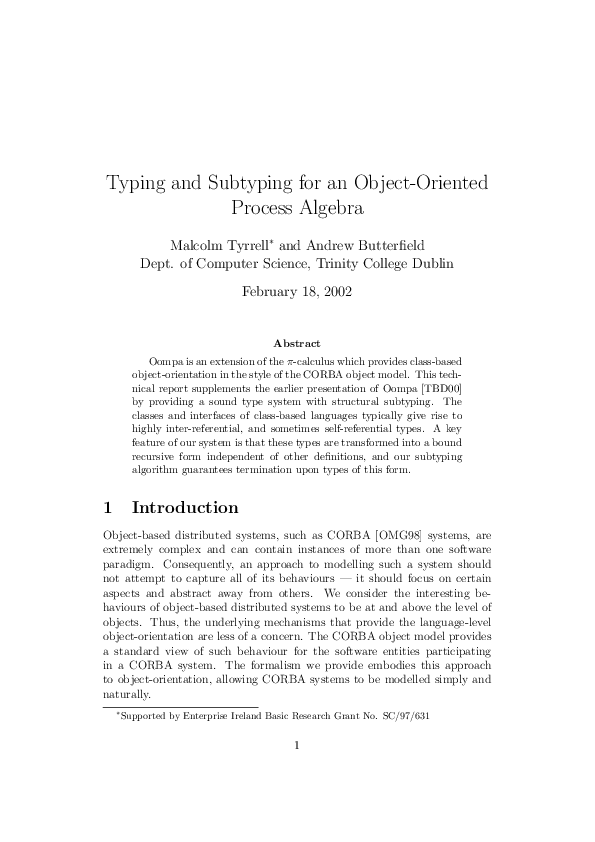 (PDF) Typing and Subtyping for an Object-Oriented Process Algebra