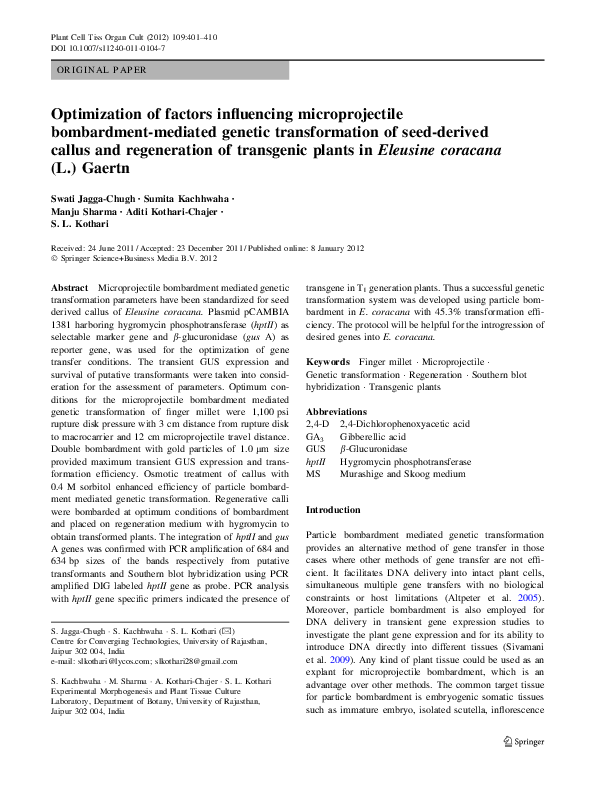 (PDF) Optimization of factors influencing microprojectile bombardment ...