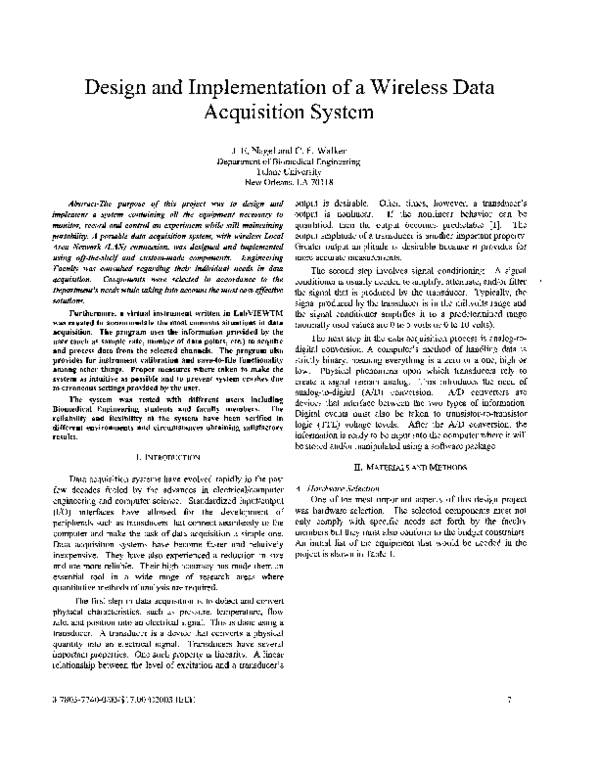 (PDF) Design and implementation of a wireless data acquisition system