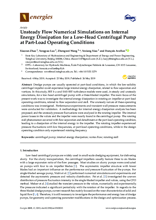 (PDF) Unsteady Flow Numerical Simulations on Internal Energy Dissipation for a Low-Head ...