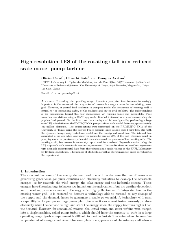 Pdf High Resolution Les Of The Rotating Stall In A Reduced Scale