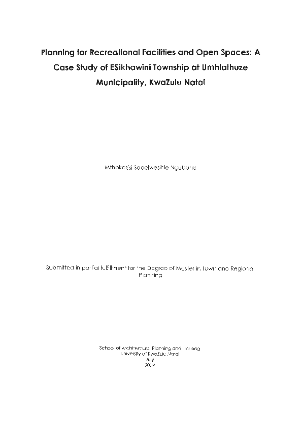 (PDF) Planning for recreational facilities and open spaces: a case ...