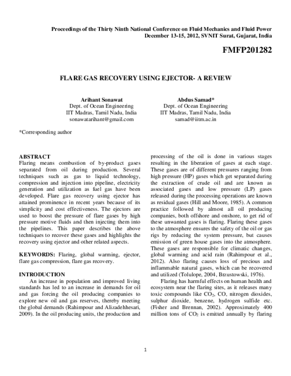 (PDF) Flare Gas Recovery using Ejector- A Review