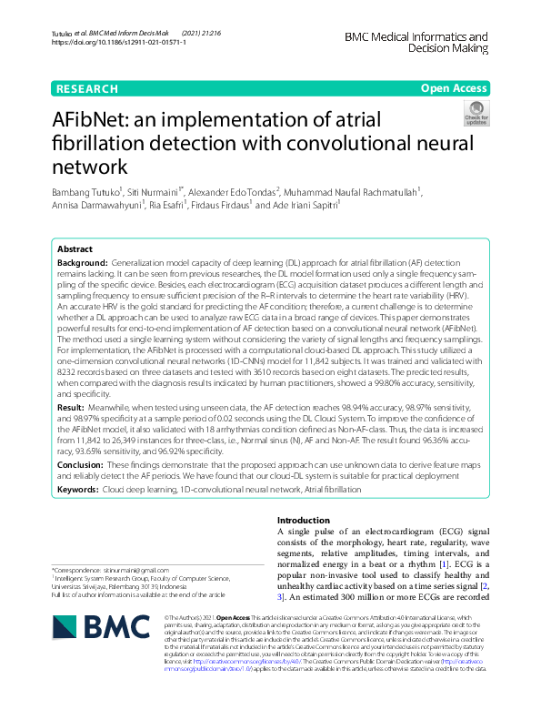 Pdf Afibnet An Implementation Of Atrial Fibrillation Detection With Convolutional Neural Network