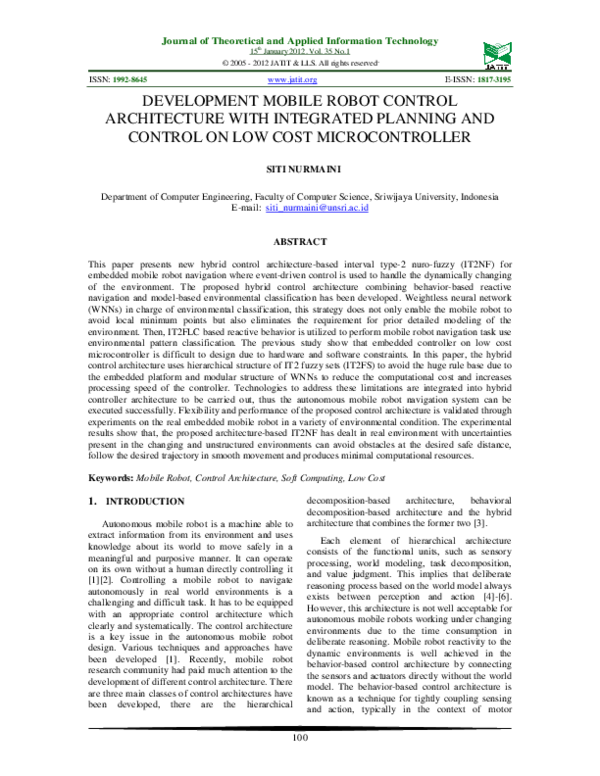 Pdf Development Mobile Robot Control Architecture With Integrated