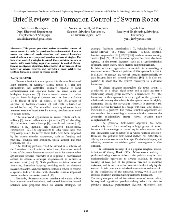 (PDF) Brief Review on Formation Control of Swarm Robot