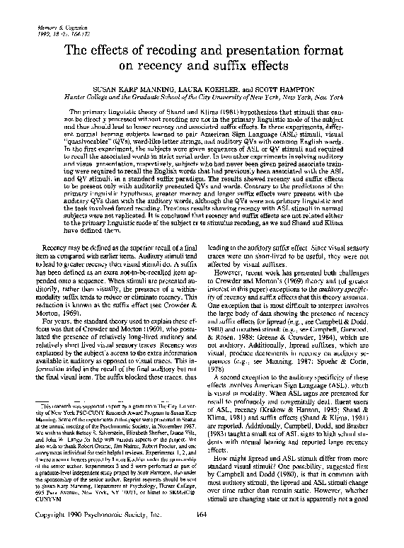 (PDF) The effects of recoding and presentation format on recency and ...