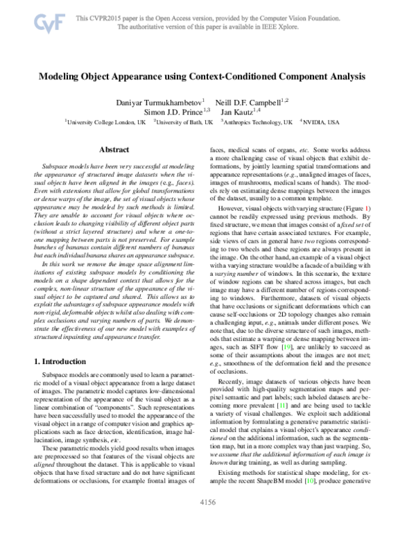 Pdf Modeling Object Appearance Using Context Conditioned Component