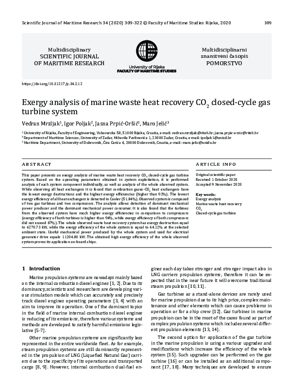 (PDF) Exergy analysis of marine waste heat recovery CO2 closed-cycle ...