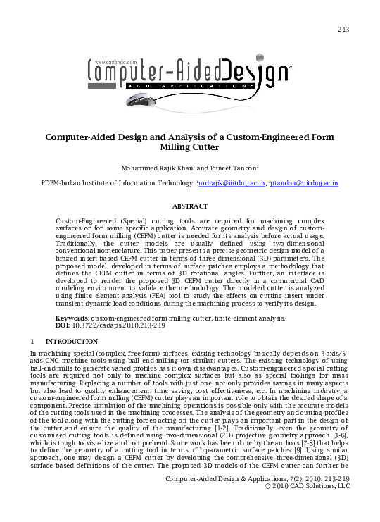 (PDF) Computer-Aided Design and Analysis of a Custom-Engineered Form Milling Cutter