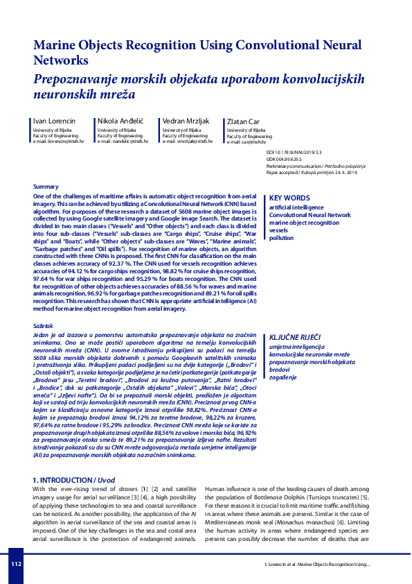 (PDF) Marine Objects Recognition Using Convolutional Neural Networks